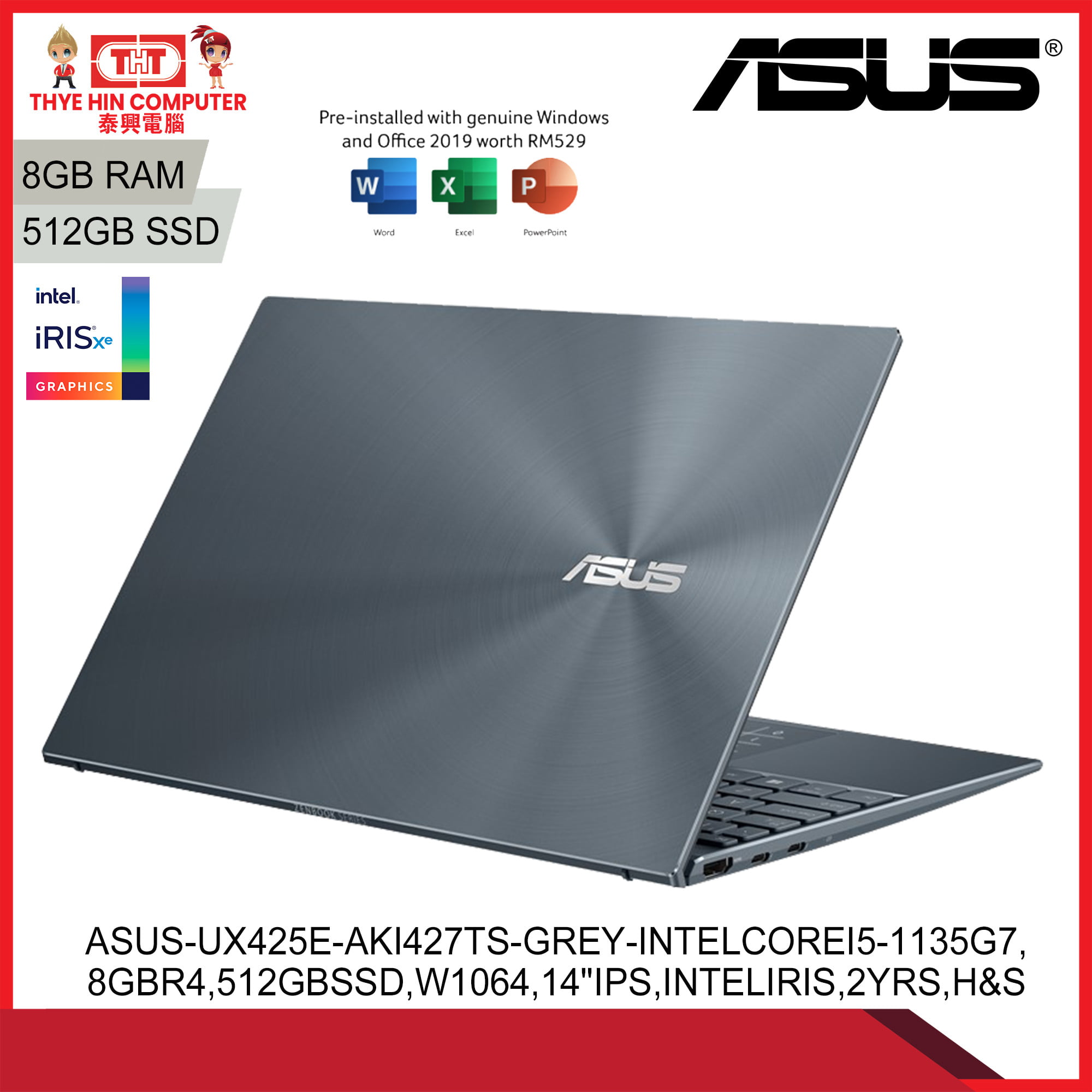 ASUS-UX425E-AKI427TS-GREY-INTELCOREI5-1135G7,8GBR4,512GBSSD,W1064,14 ...