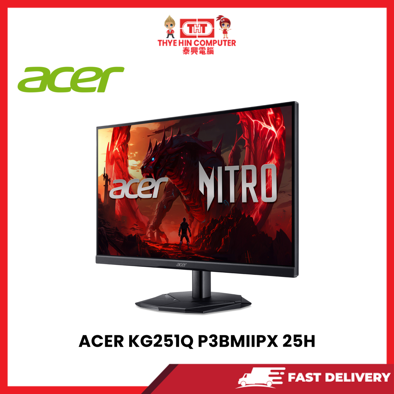 ACER KG251Q P3BMIIPX 25H LED BLACK 250NITS HDMI DIPLAY PORT 180HZ [SBN ...